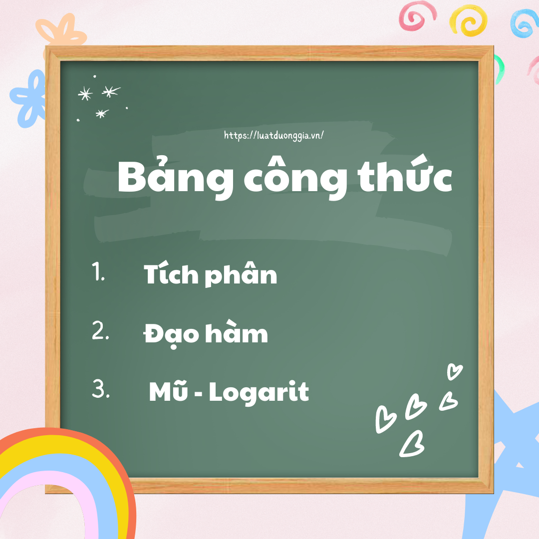 Bảng công thức Tích phân - Đạo hàm - Mũ - Logarit